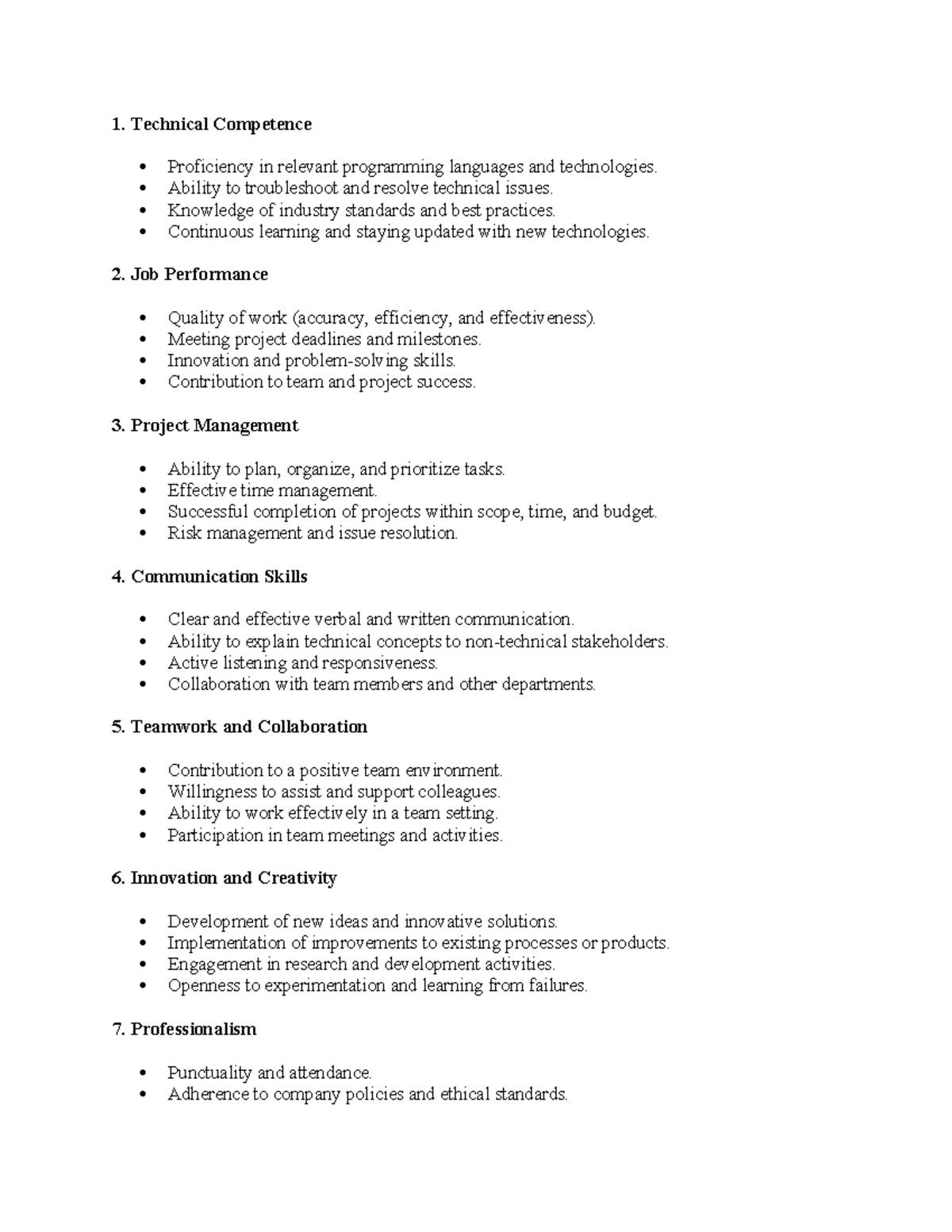 Checklist - 1. Technical Competence Proficiency in relevant programming ...