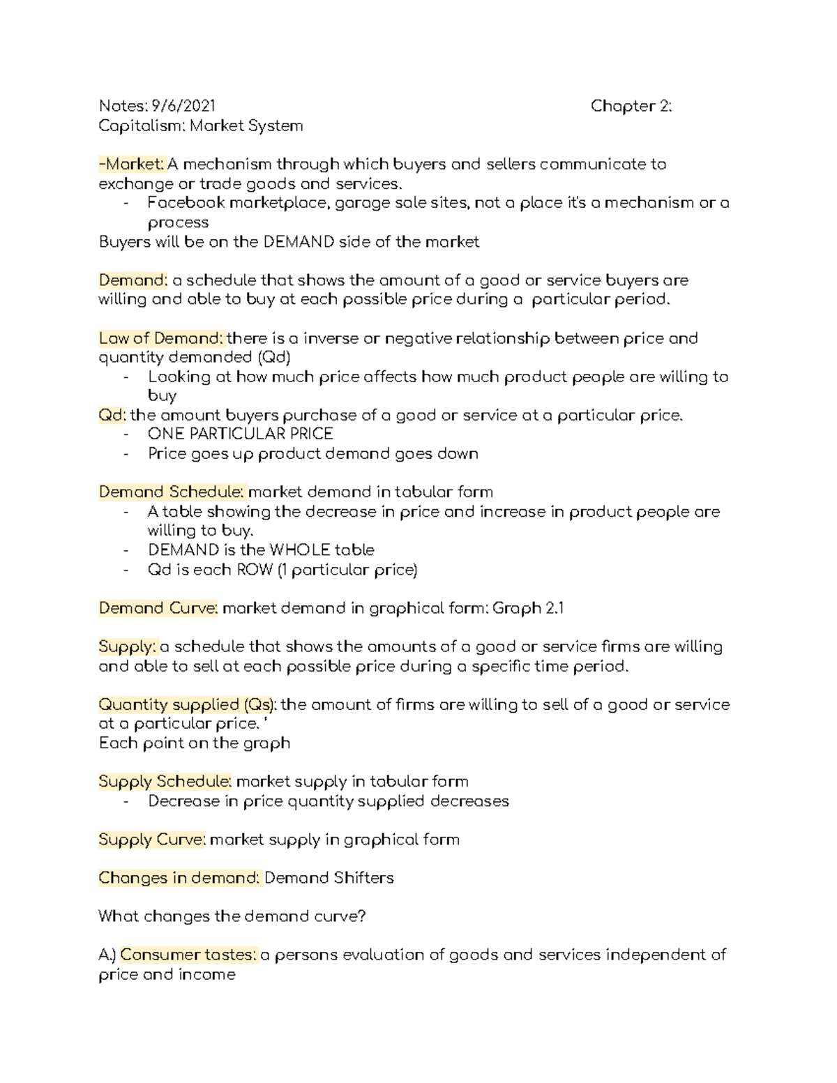 Chapter 2 Demand and Supply Analysis - Notes: 9/6/2021 Chapter 2 ...
