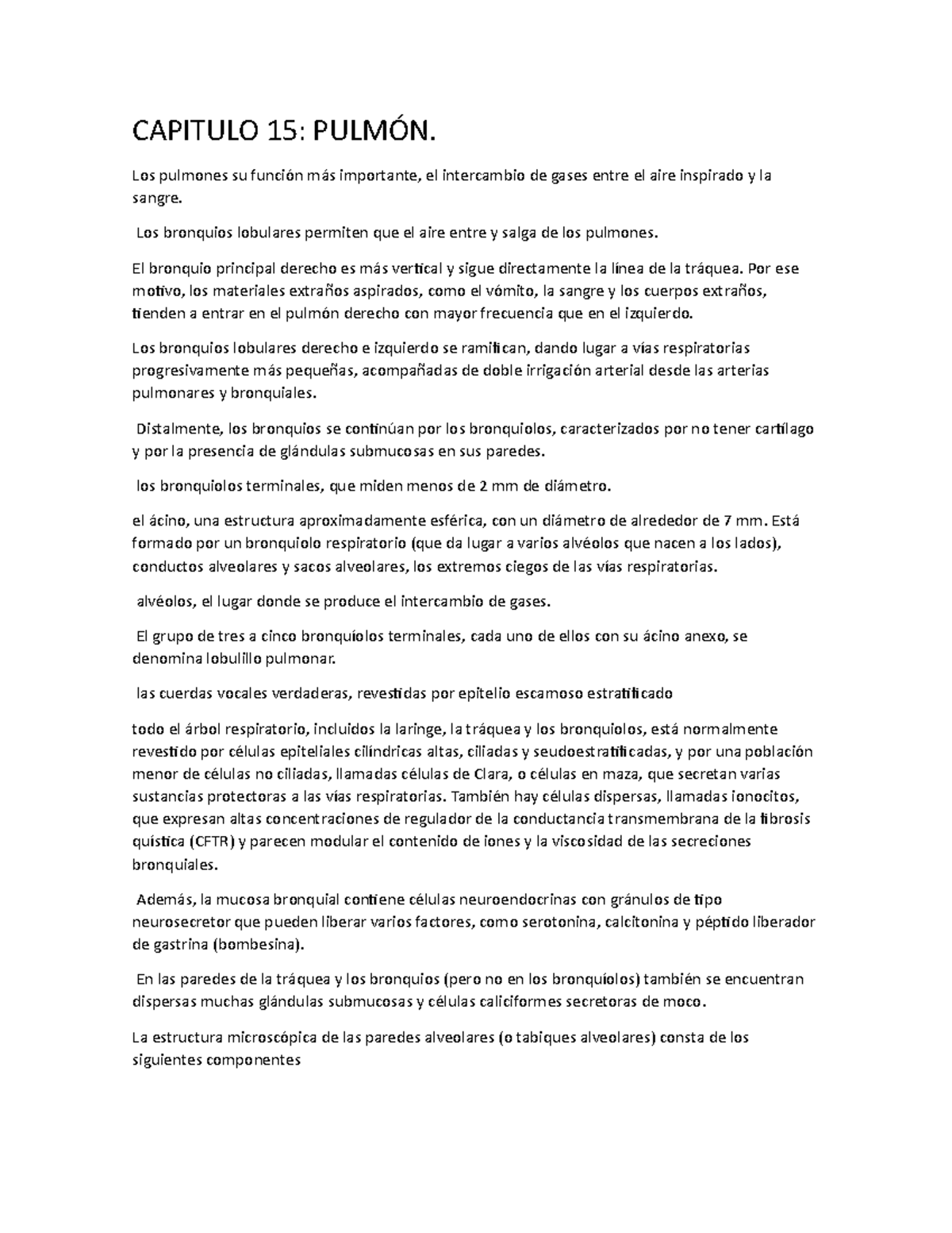 Resumen pulmon - CAPITULO 15: PULMÓN. Los pulmones su función más ...