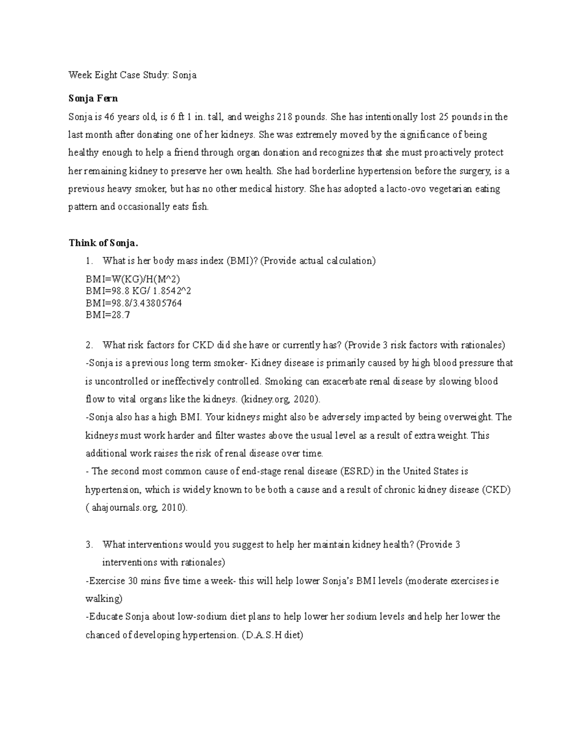 Week Eight Case Study Sonja - Week Eight Case Study: Sonja Sonja Fern ...