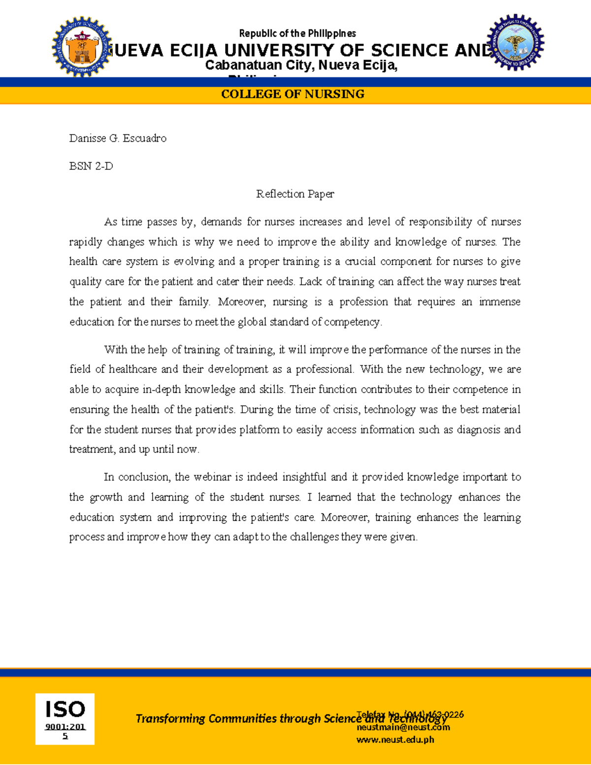 Reflection-paper-webinar - Cabanatuan City, Nueva Ecija, Philippines ...