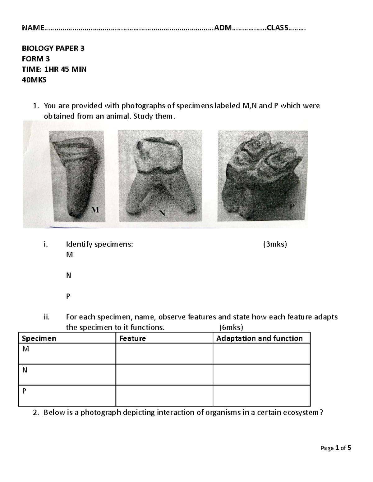 BIO PP3 ET1 QNS - revision materials - - Studocu