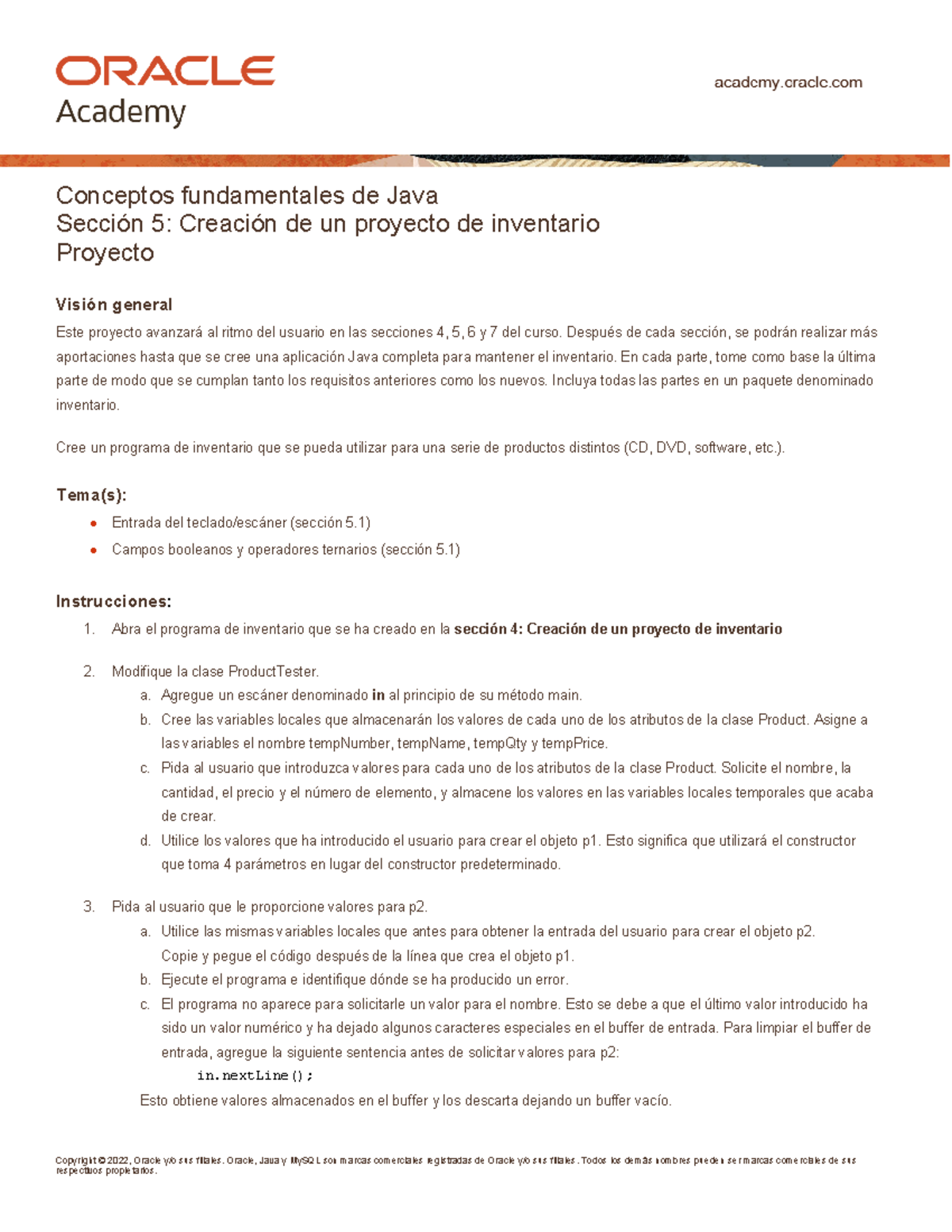 JF 5 Project esp - Ejemplo de minicurso de Java - Copyright © 2022, Oracle y/o sus filiales ...