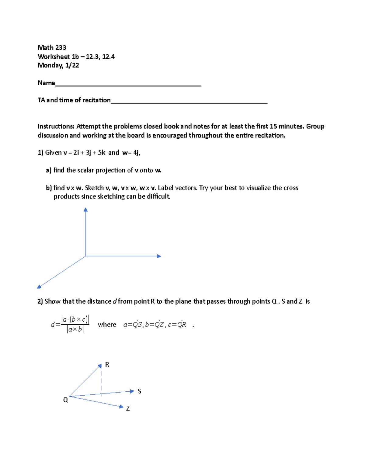 Worksheet practice 2 math 233 - Math 233 Worksheet 1b – 12, 12 Monday ...