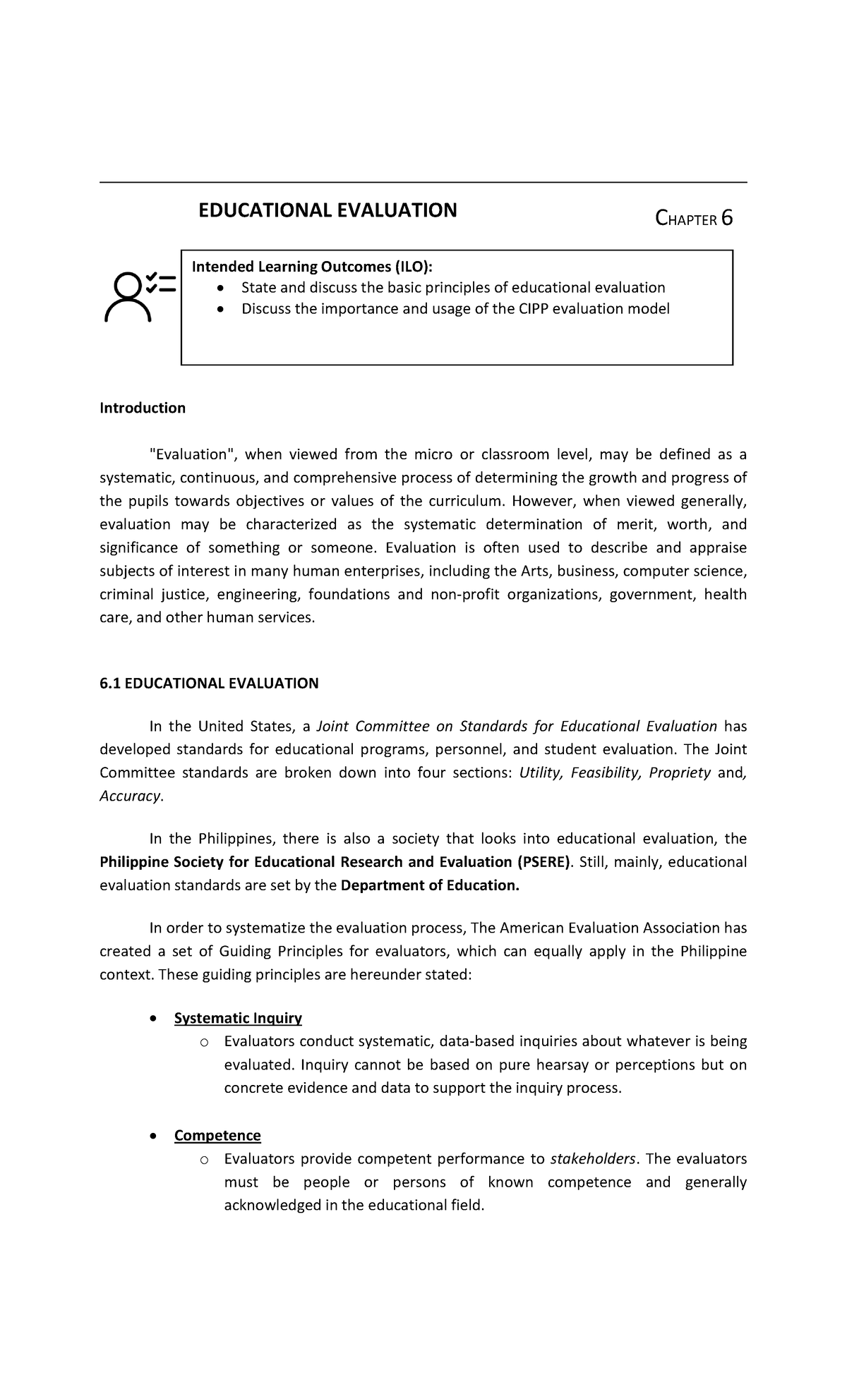 Prof Ed 311 Chap6 Educational-Evaluation - Assessment of Learning 2 Module 1 Page 1 of 8 CHAPTER ...