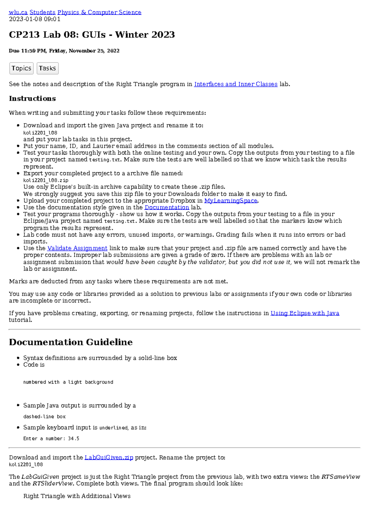 CP213 - L08 Gui - wlu Students Physics & Computer Science 2023-01-08 09: CP213 Lab 08: GUIs ...