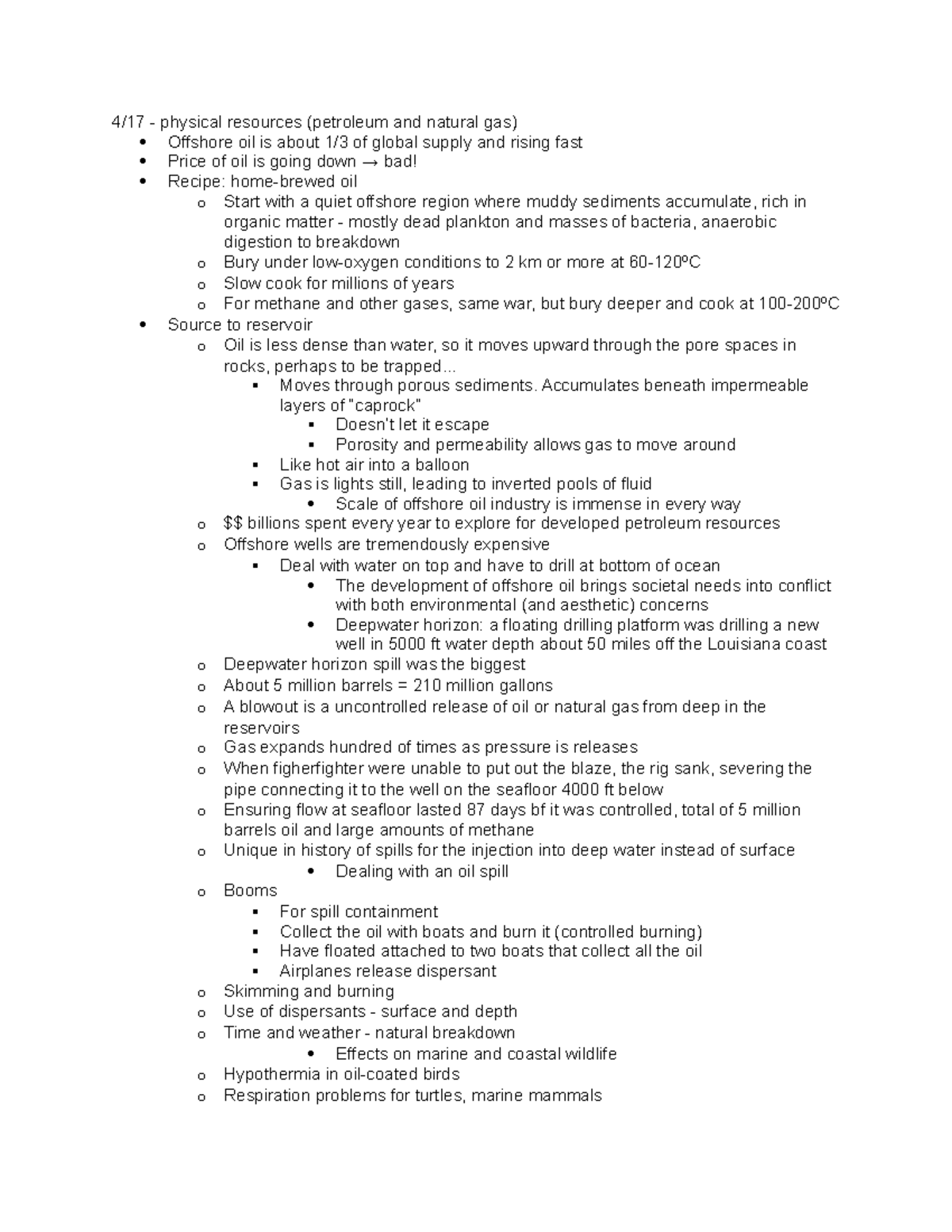 Lecture notes #23 - 4/17 - physical resources (petroleum and natural ...