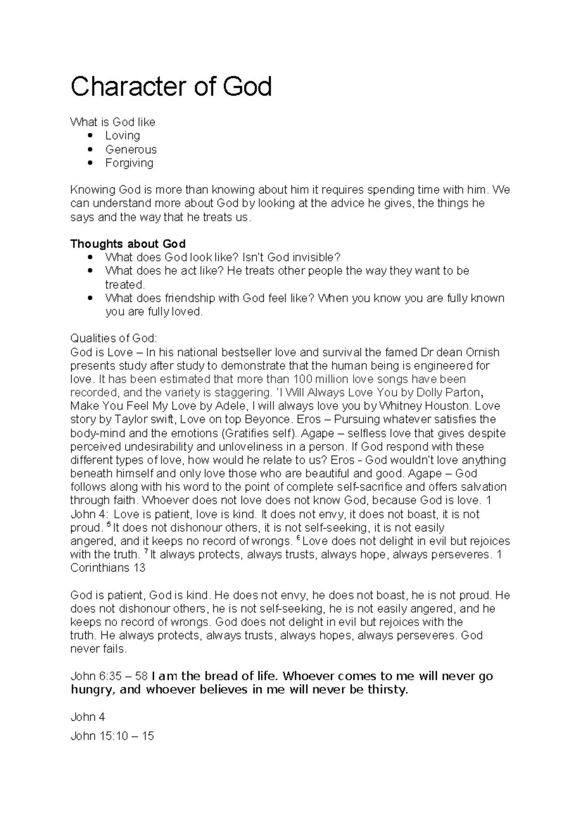 Character of God - An assignment for class - Character of God What is ...