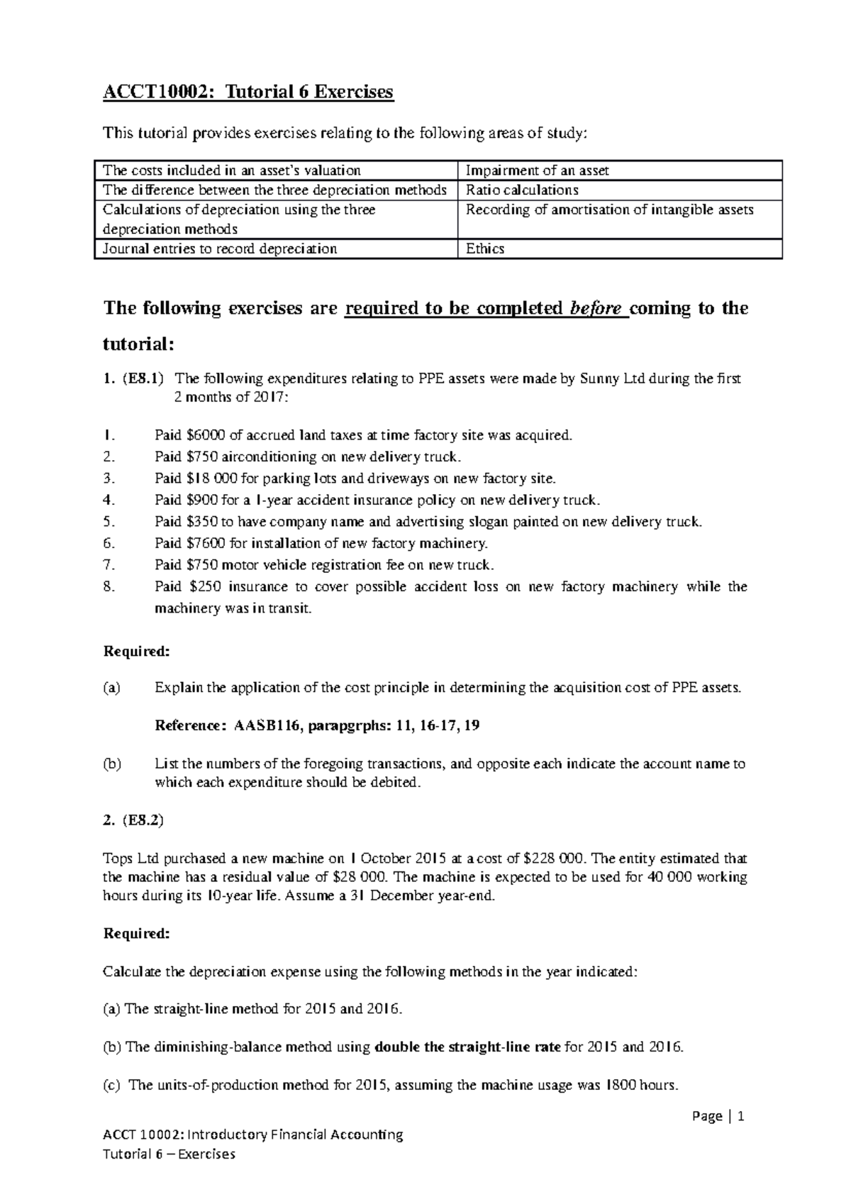 Acct10002 Tutorial 6 Exercises Sem 2 2019 Acct10002 Tutorial 6 Exercises This Tutorial 