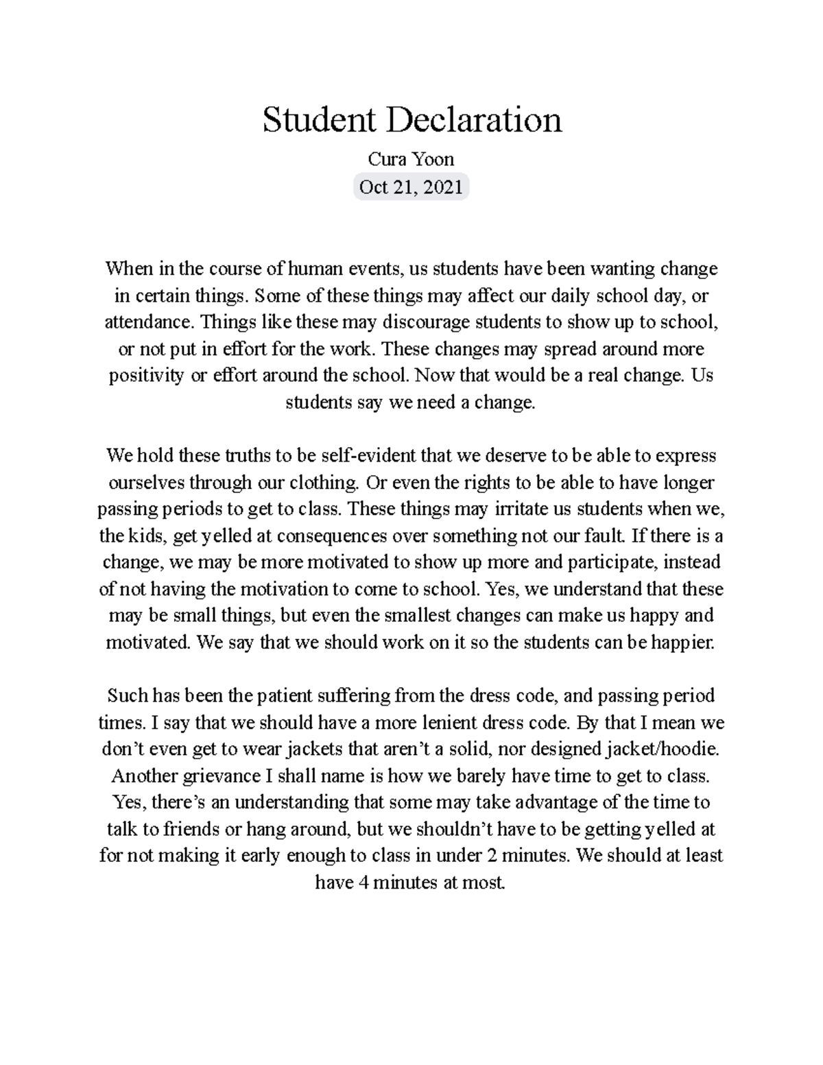 Student Declaration Yoon - Student Declaration Cura Yoon Oct 21, 2021 ...