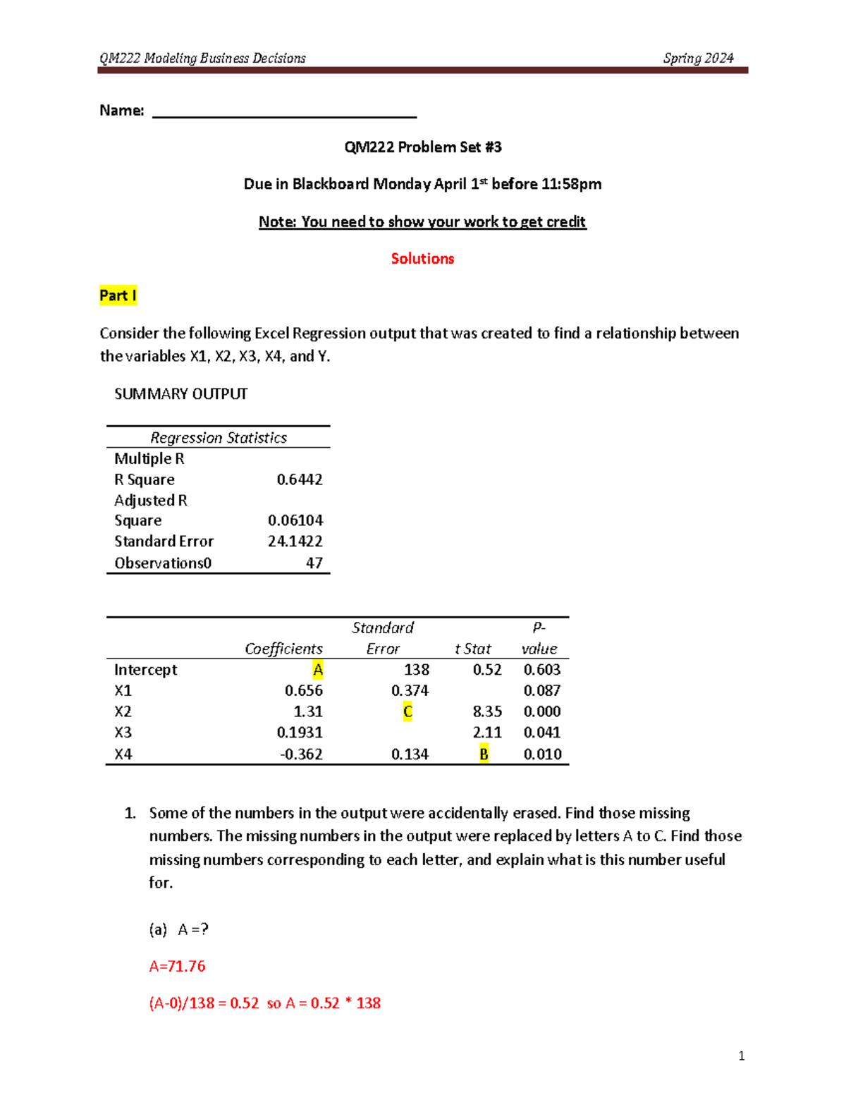 QM222 Spring 2024 Problem Set 3 Solutions - Name ...