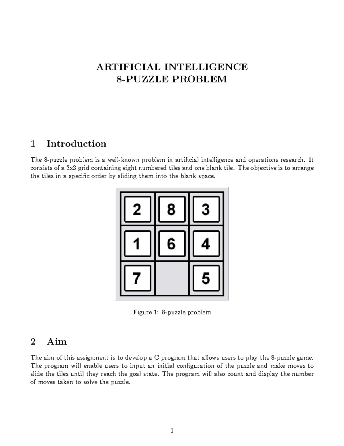 8 puzzle problem - It consists of a 3x3 grid containing eight numbered ...