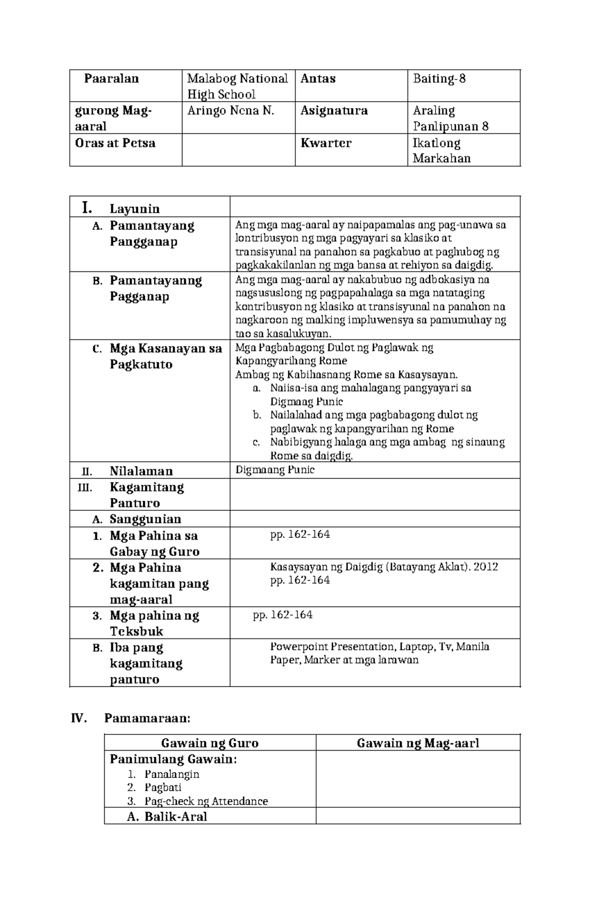 LP 2 - sana makatulong - Paaralan Malabog National High School Antas ...