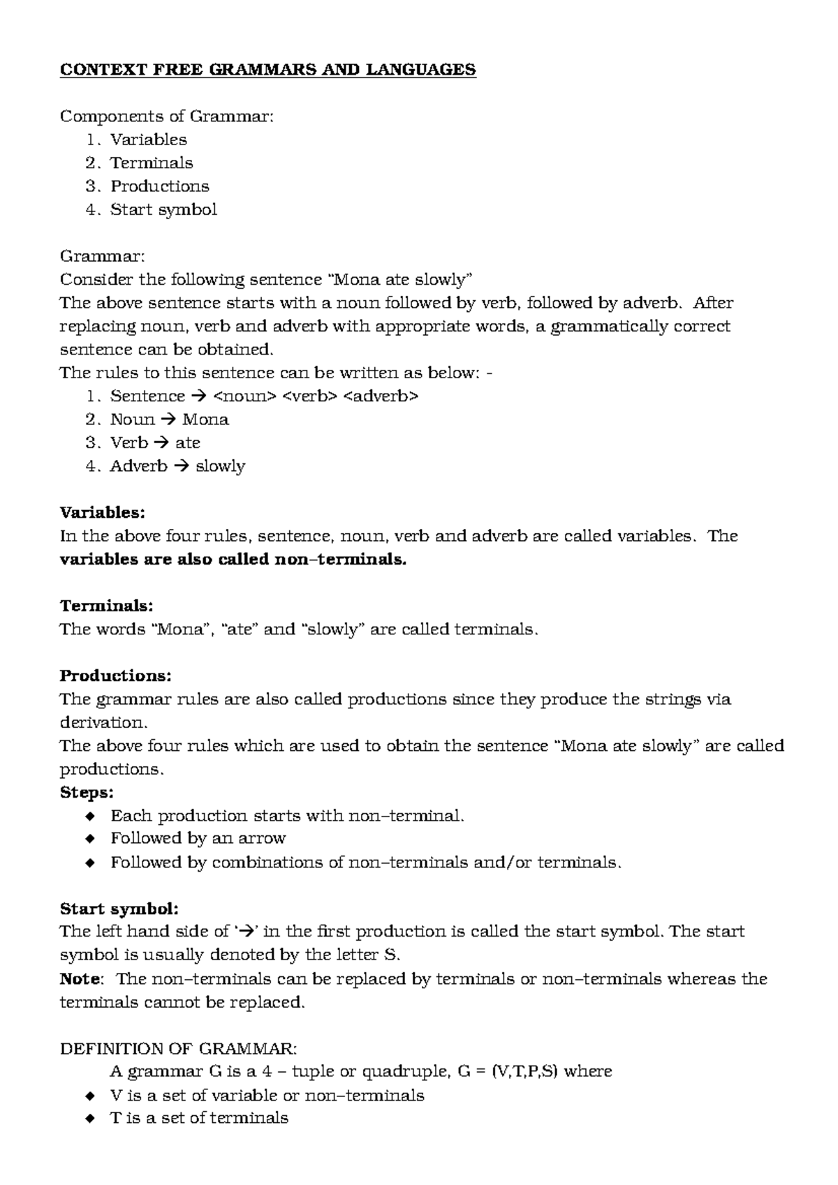 Context FREE Grammars AND Languages - CONTEXT FREE GRAMMARS AND ...