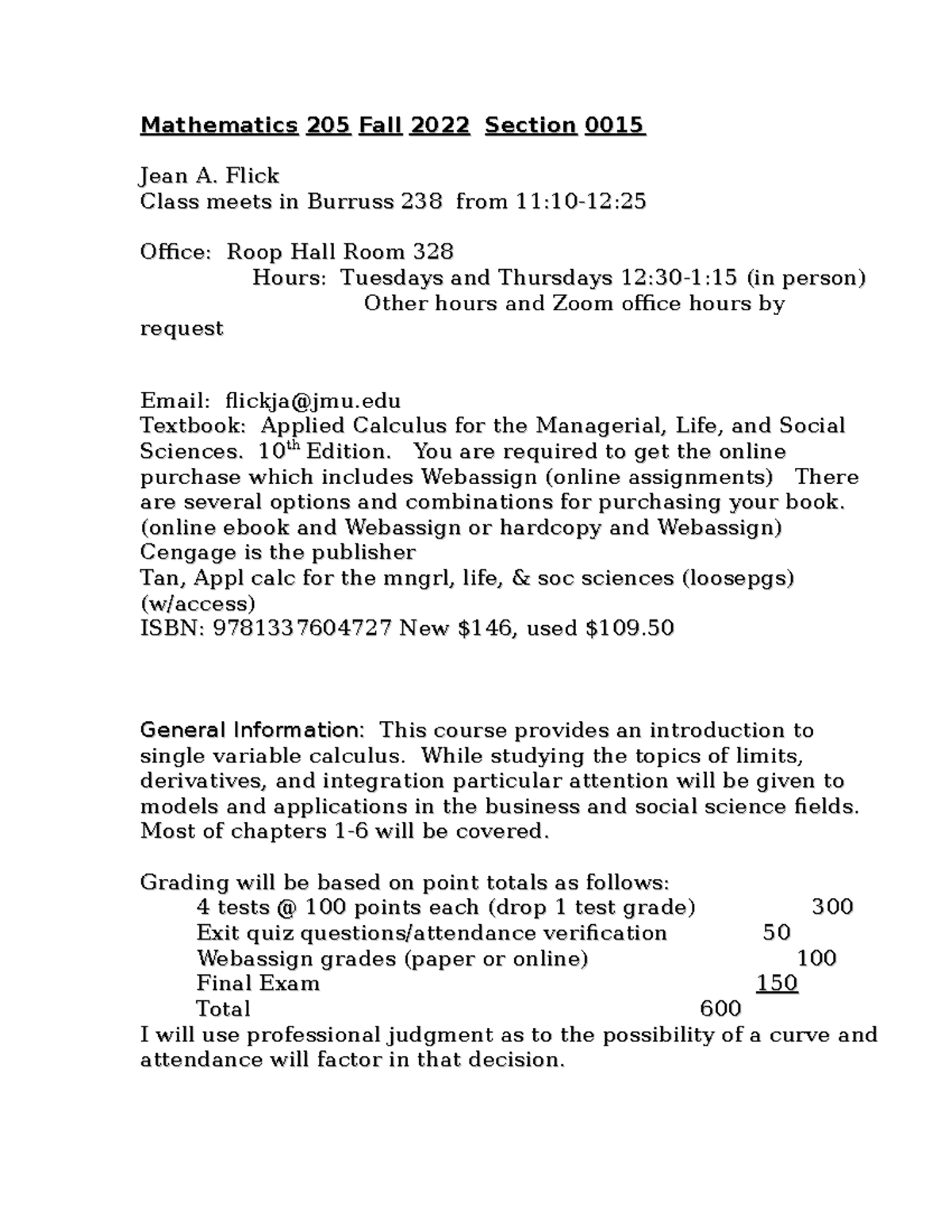 Mathematics 205 Syllabus - Mathematics 205 Fall 2022Mathematics 205 ...