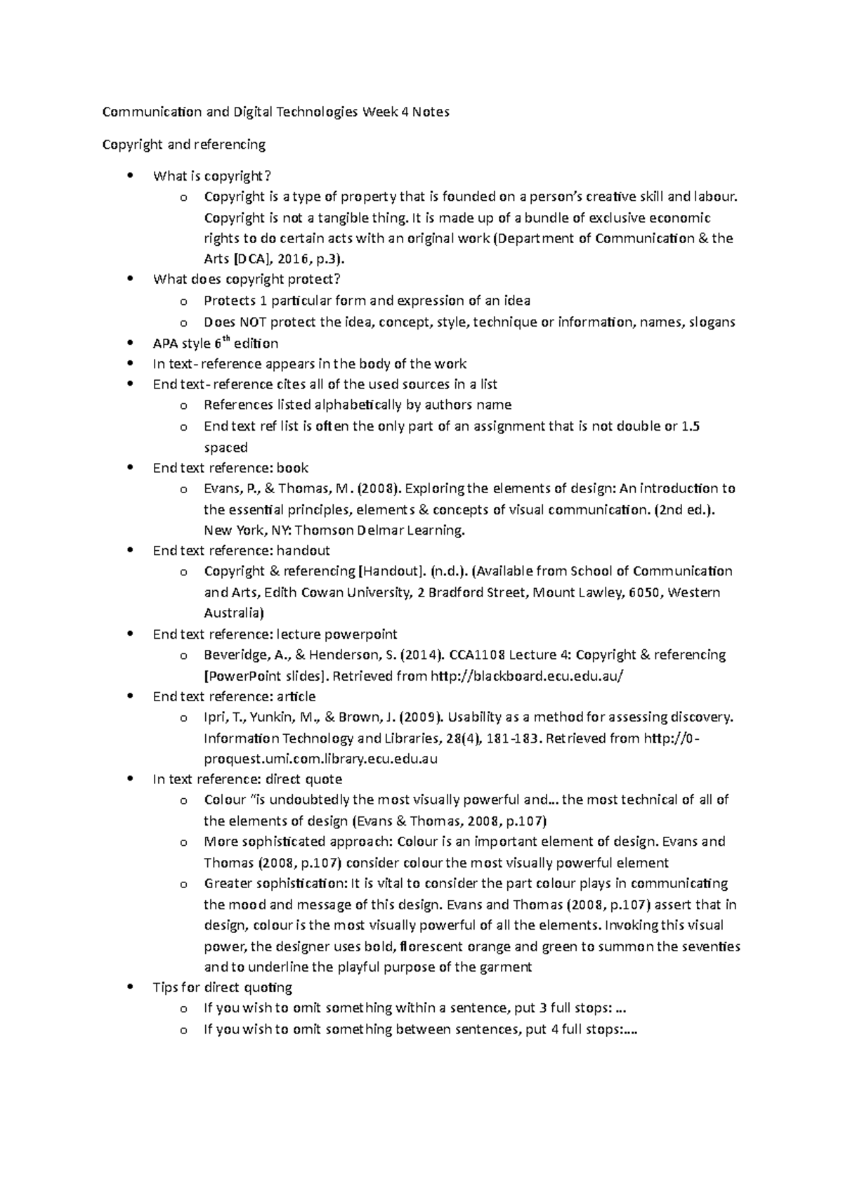 Communication and Digital Technologies Week 4 Notes - Copyright is not ...