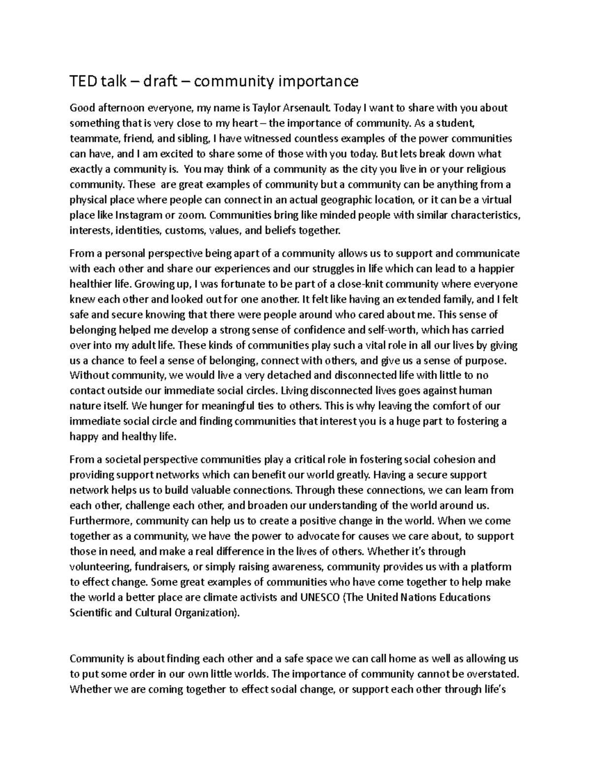 2.7 community - TED talk assignment script - TED talk – draft ...