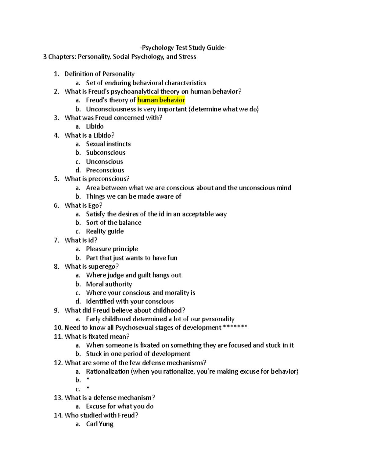 Psychology Test 3 Study Guide -Psychology Test Study Guide- 3 Chapters ...