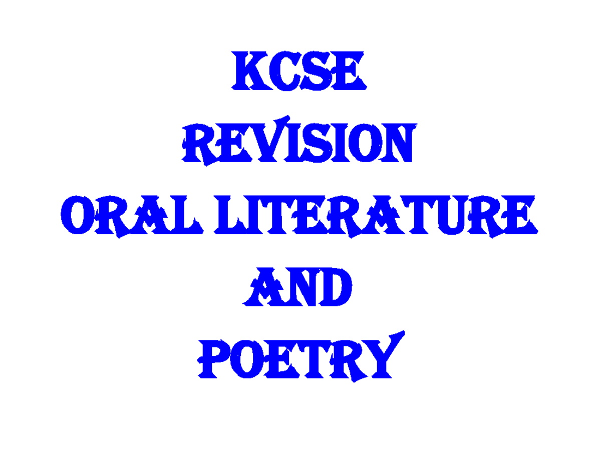 KCSE Revision ORAL Literature Poetry - KCSE REVISION ORAL LITERATURE ...