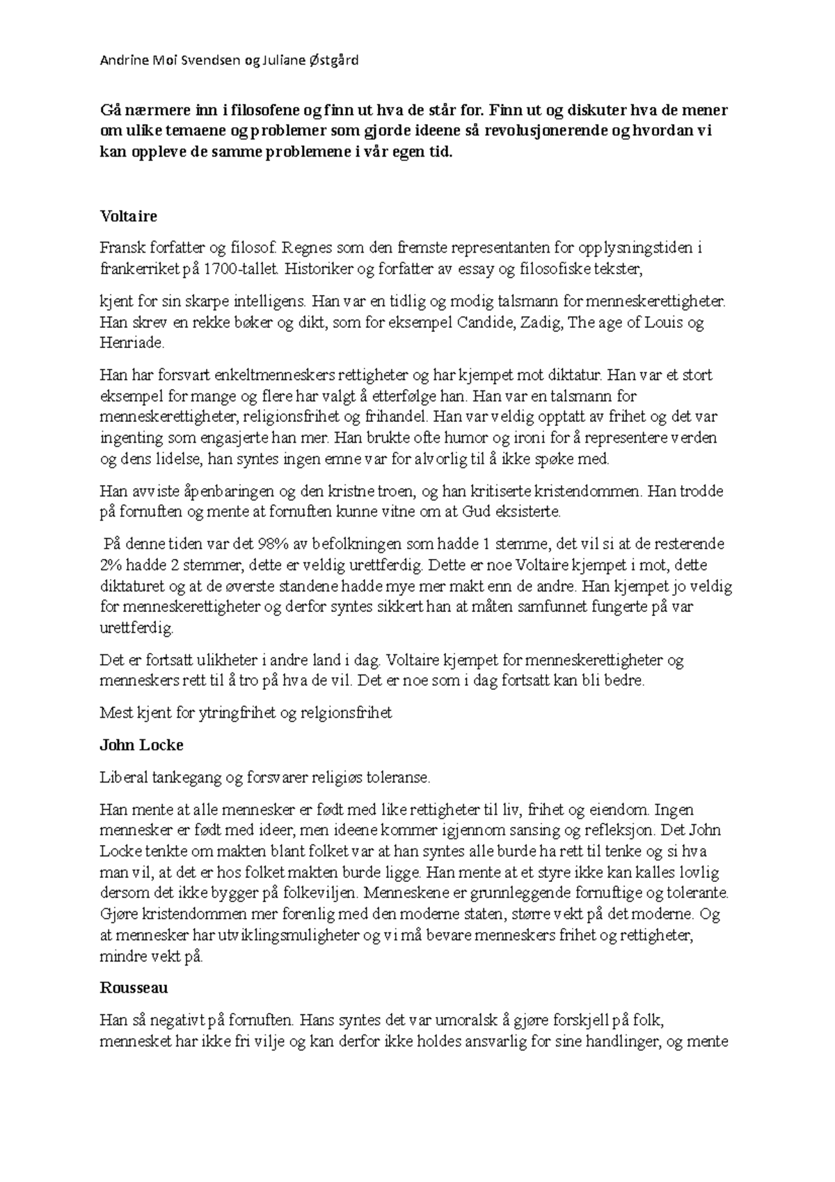 Historie filosofer - Andrine Moi Svendsen og Juliane Østgård Gå nærmere ...