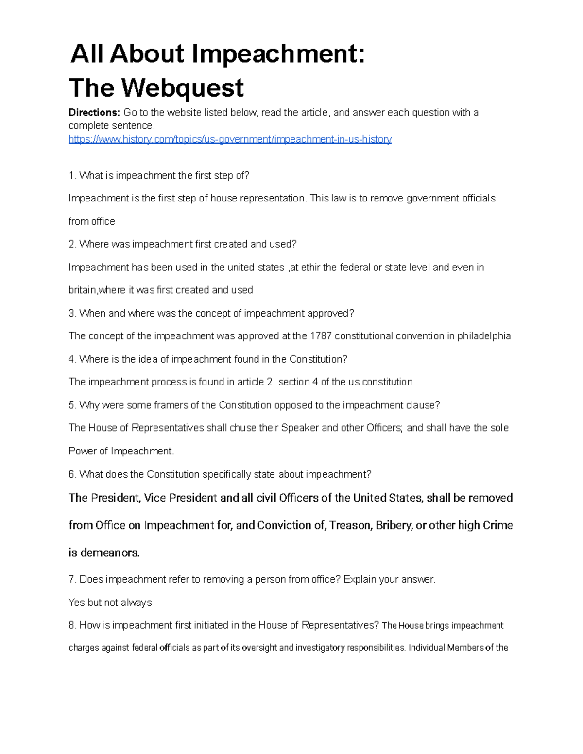 All About Impeachment - All About Impeachment: The Webquest Directions ...
