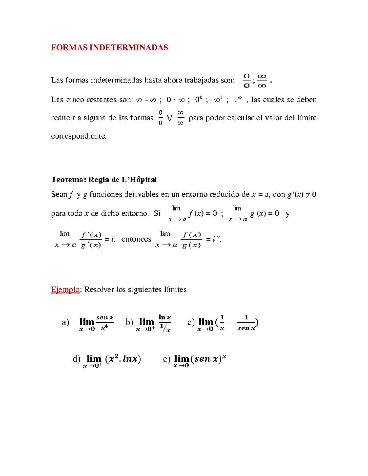 Formas Indeterminadas- Ejercicios Desarrollados Clase 05-10 - FORMAS ...
