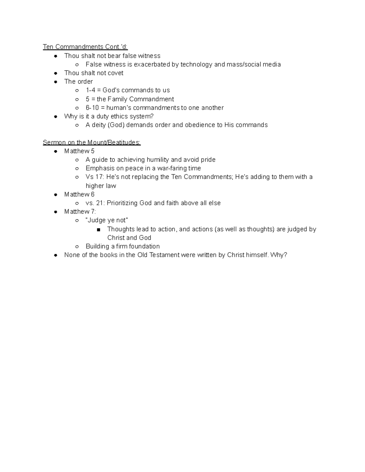 Ten Commandments, Sermon on the Mount - Ten Commandments Cont.’d: Thou ...