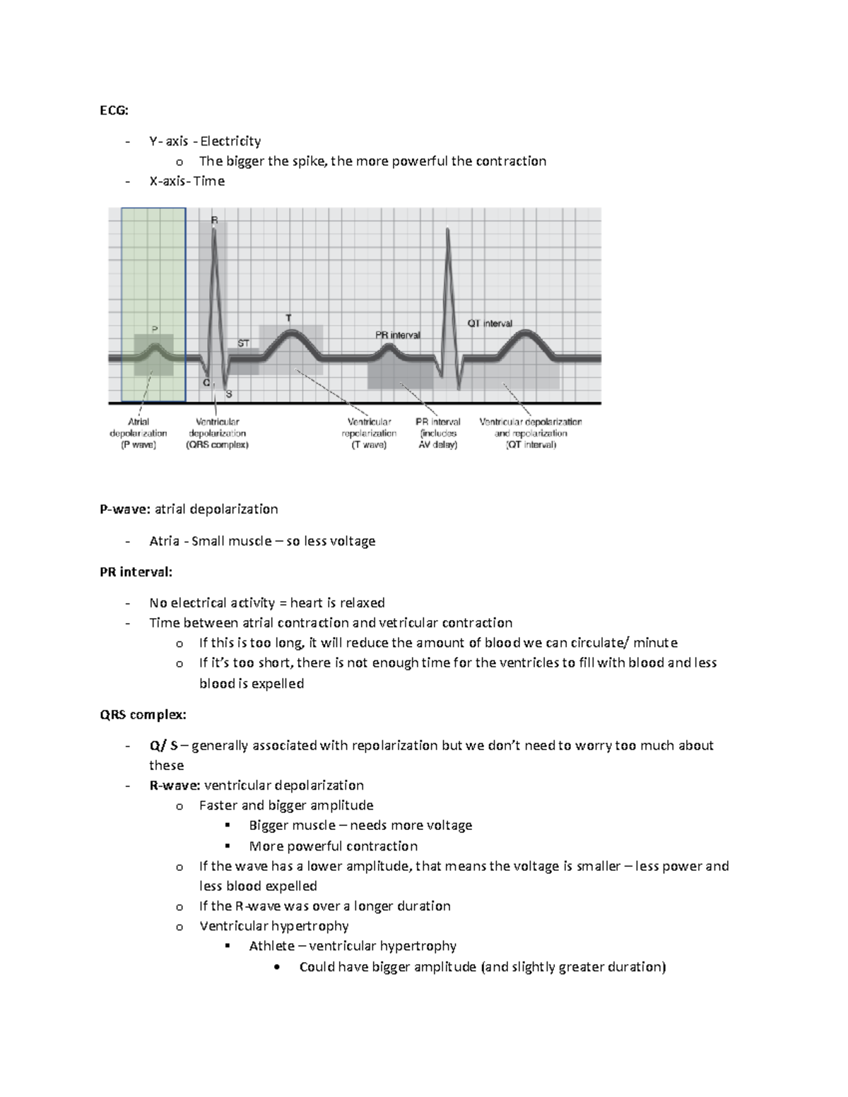 EP notes- March 20 - ECG: Y- axis - Electricity o The bigger the spike ...