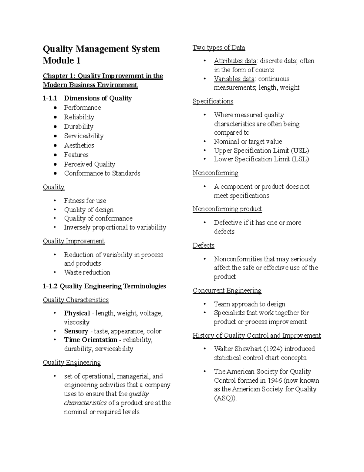 Quality Management System Terms - Quality Management System Module 1 ...