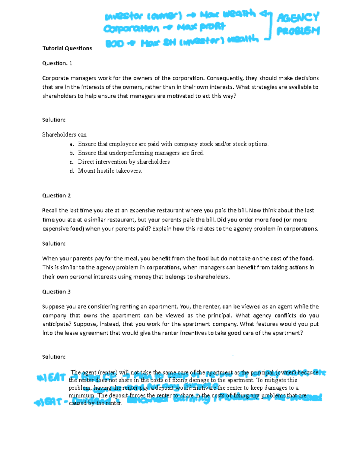 Tutorial Questions with solutions - Tutorial Questions Question. 1 ...