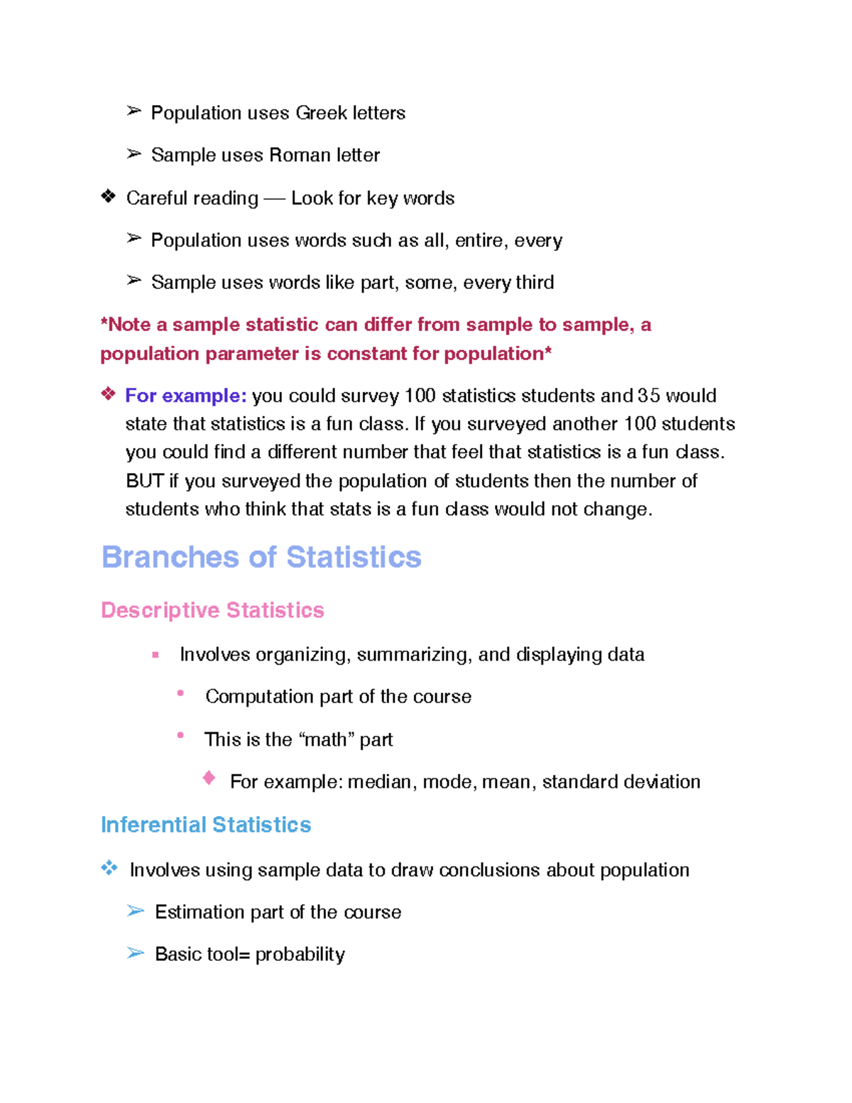 Introduction to Statistics 3 - §Population uses Greek letters §Sample ...