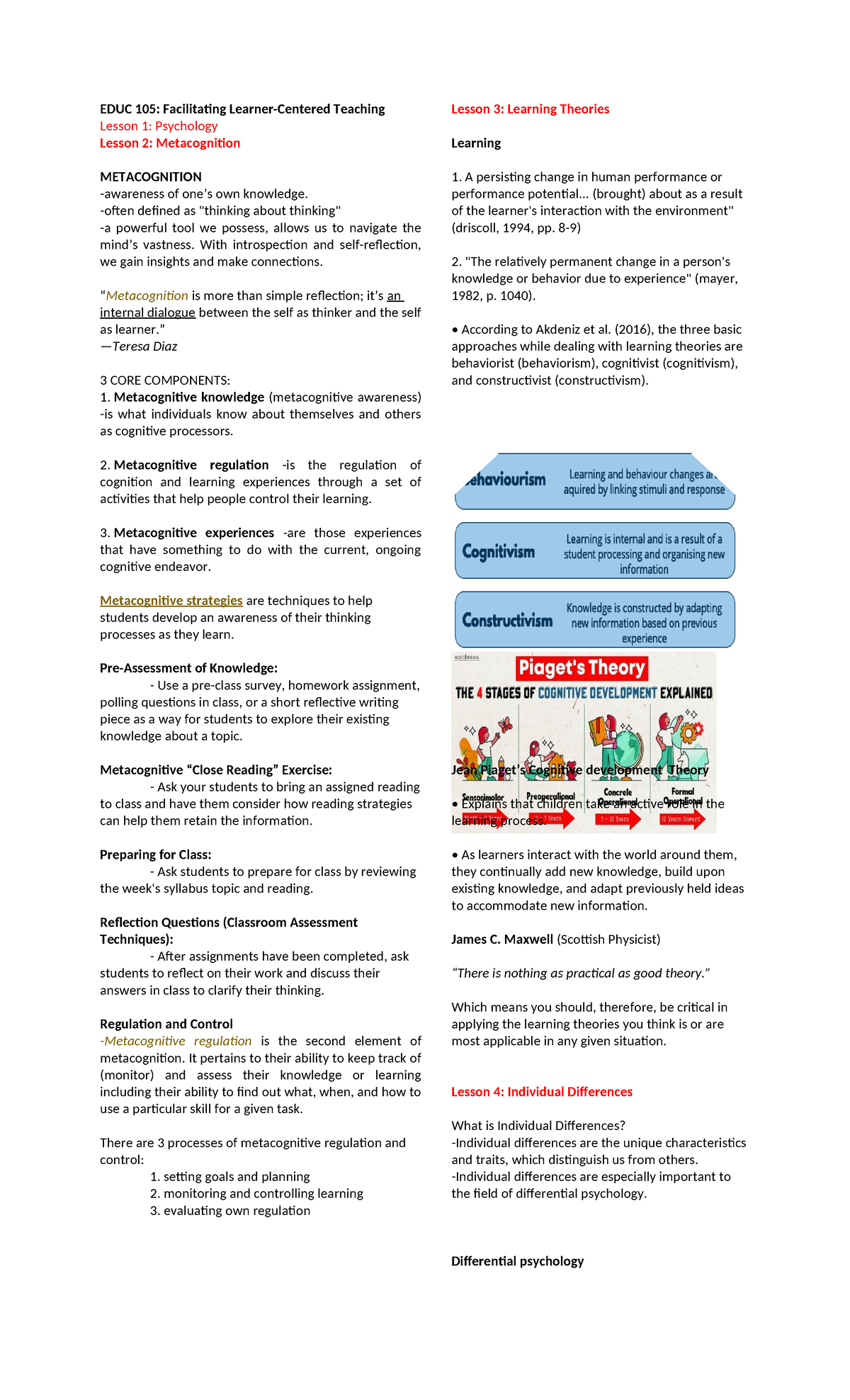 EDUC 105 - Summary BEED major in general education - EDUC 105 ...