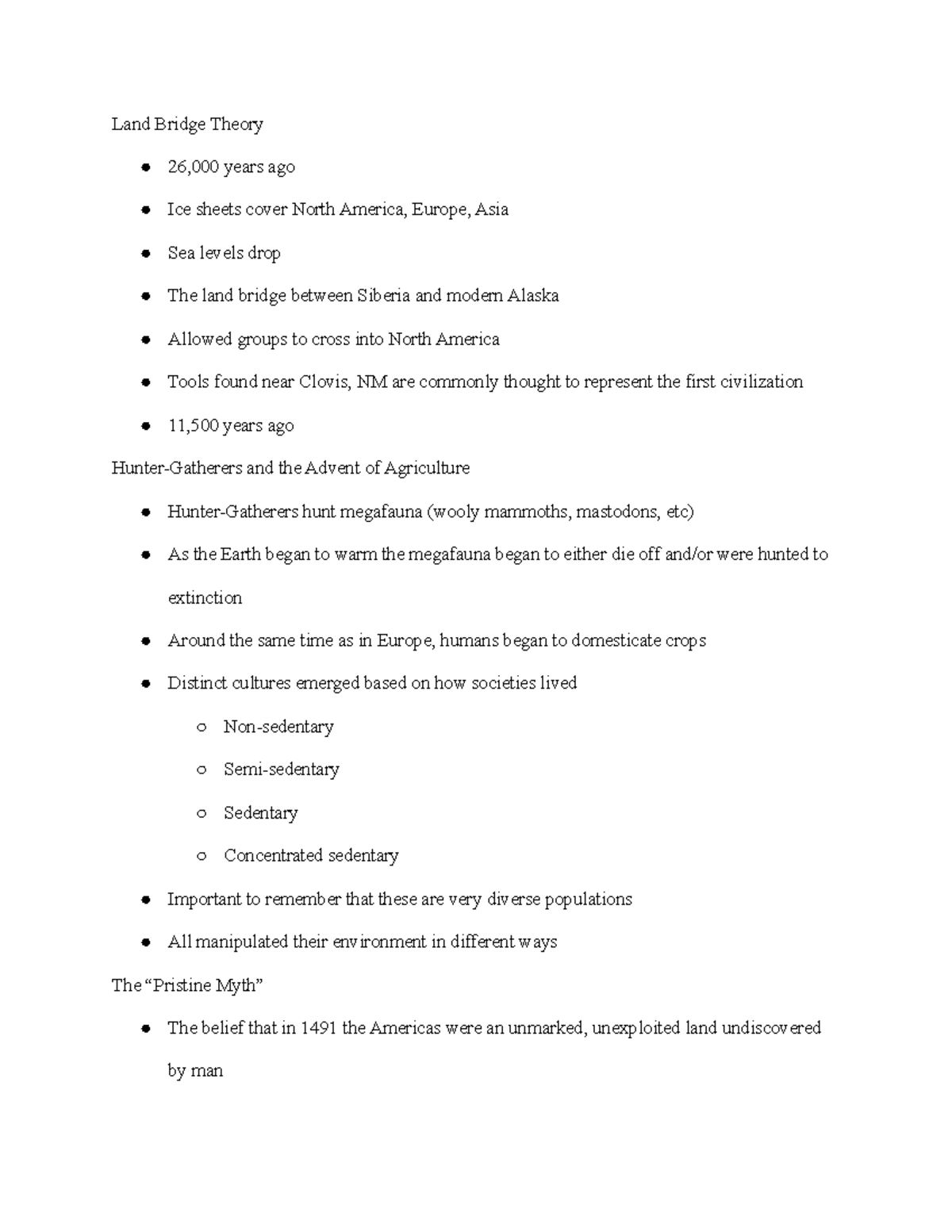 History 9 12 Notes - Land Bridge Theory 26,000 years ago Ice sheets ...