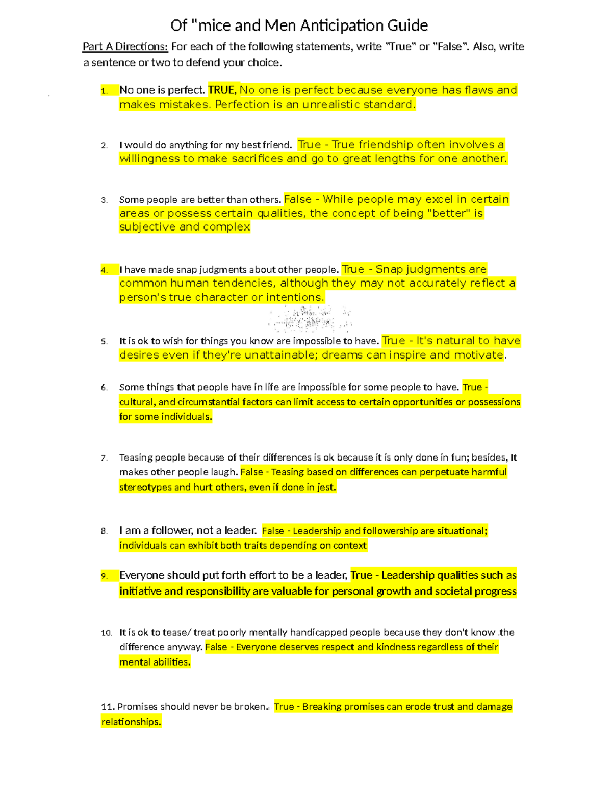 Anticipation Guide - A class assignment and notes - Of "mice and Men ...