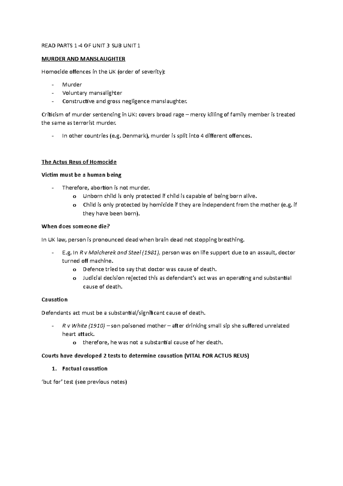 Criminal UNIT 3 Reading - READ PARTS 1-4 OF UNIT 3 SUB UNIT 1 MURDER ...