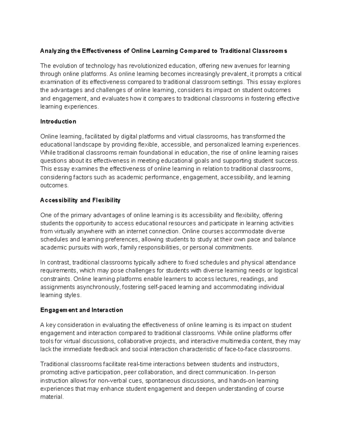 Analyzing the effectiveness of online learning compared to traditional ...