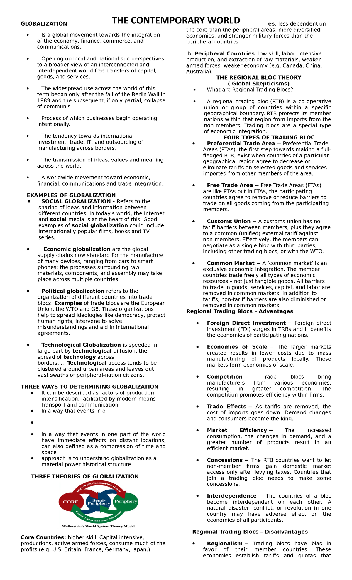 TCW - Lecture notes 1-8 - GLOBALIZATION Is a global movement towards ...