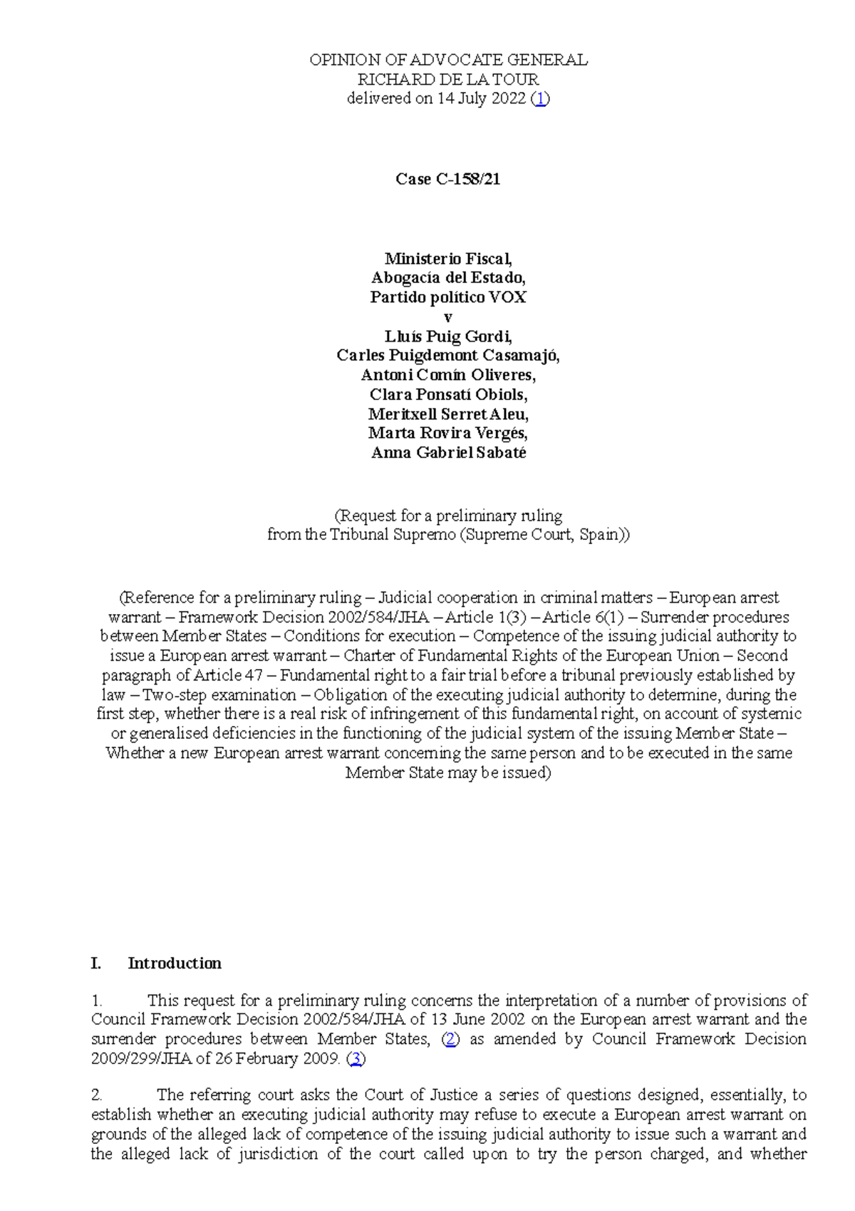 Puig gordi opinion - Case - OPINION OF ADVOCATE GENERAL RICHARD DE LA ...