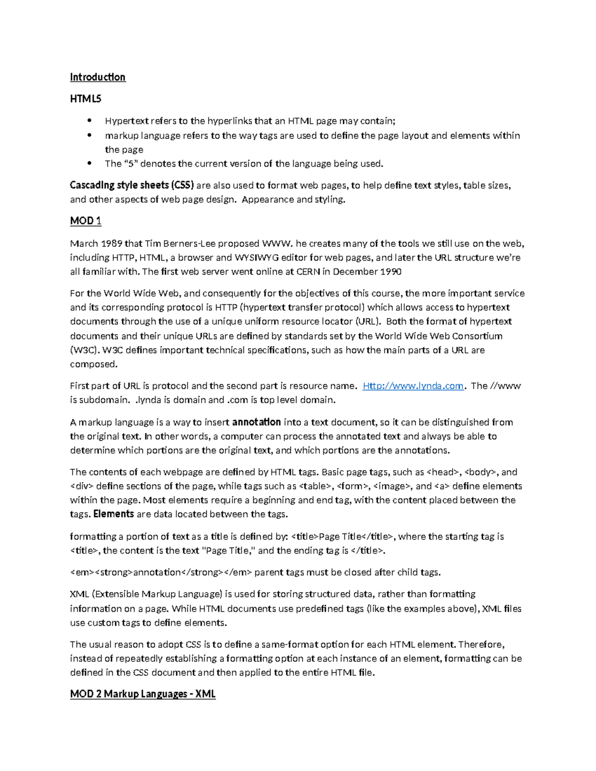 C779 notes - Introduction HTML Hypertext refers to the hyperlinks that ...