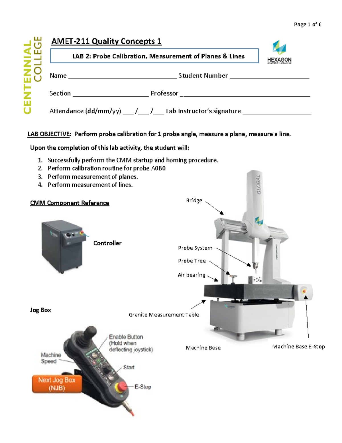 AMET 211 - Lab 2 Completed - AMET-211 Quality Concepts 1 LAB 2: Probe Calibration, Measurement ...
