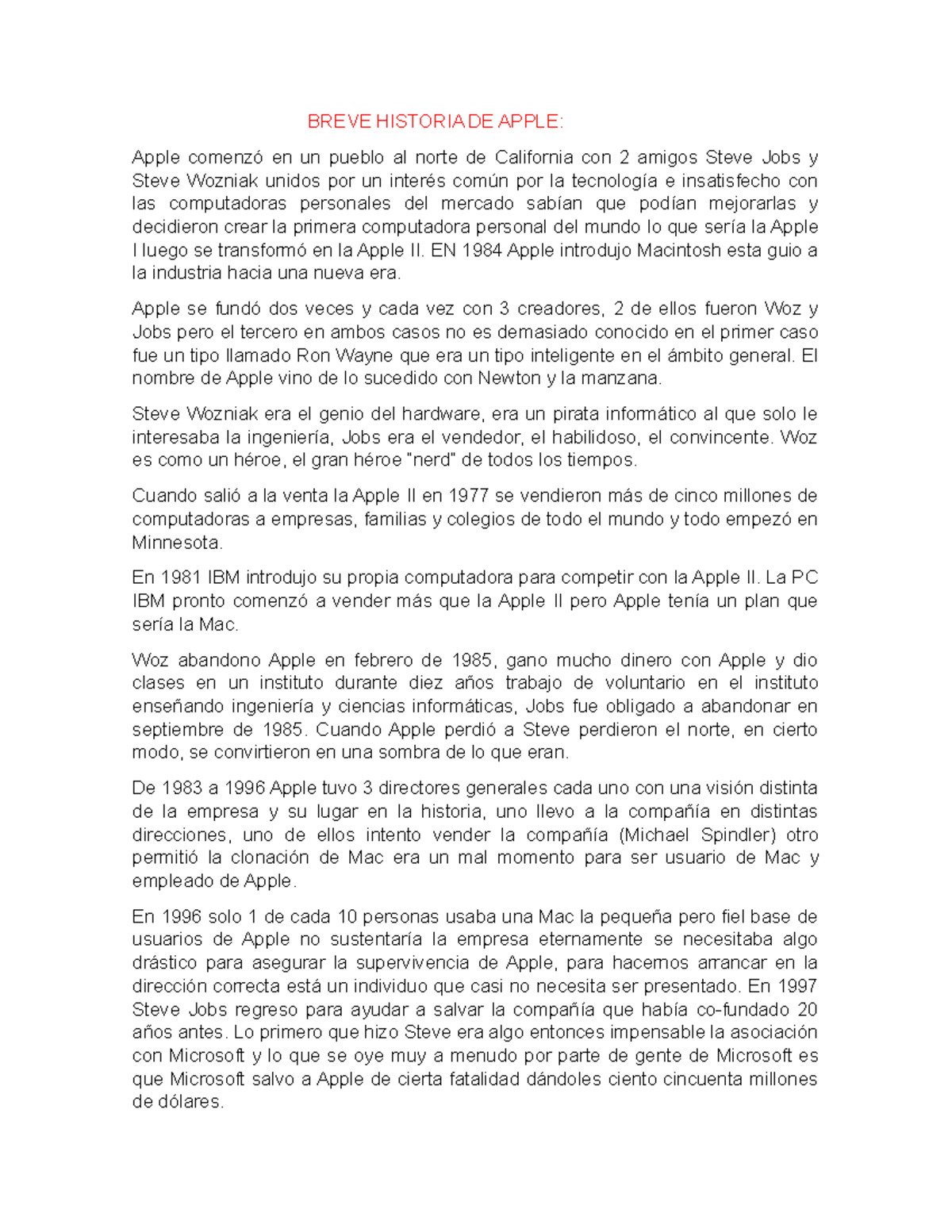 Breve Historia DE Apple - BREVE HISTORIA DE APPLE: Apple en un pueblo ...