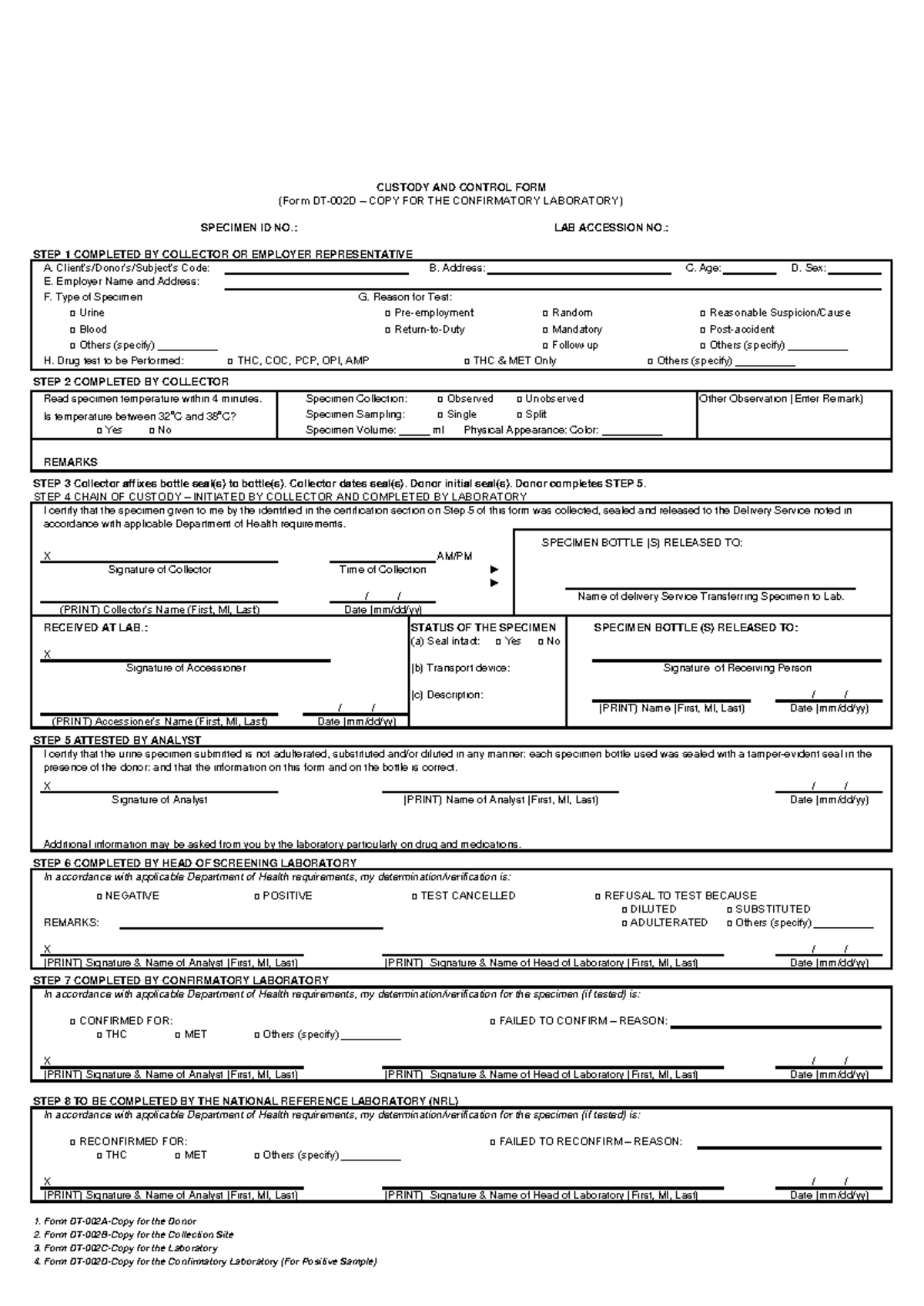 CCF - D - Drug testing - (Form DT-002D – COPY FOR THE CONFIRMATORY ...