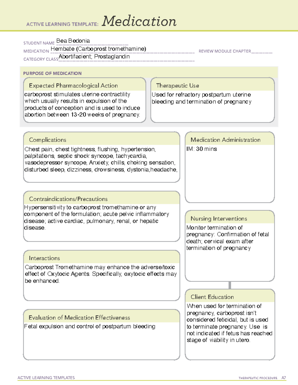 Hemabate - ATI - ACTIVE LEARNING TEMPLATES TherapeuTic procedure A ...