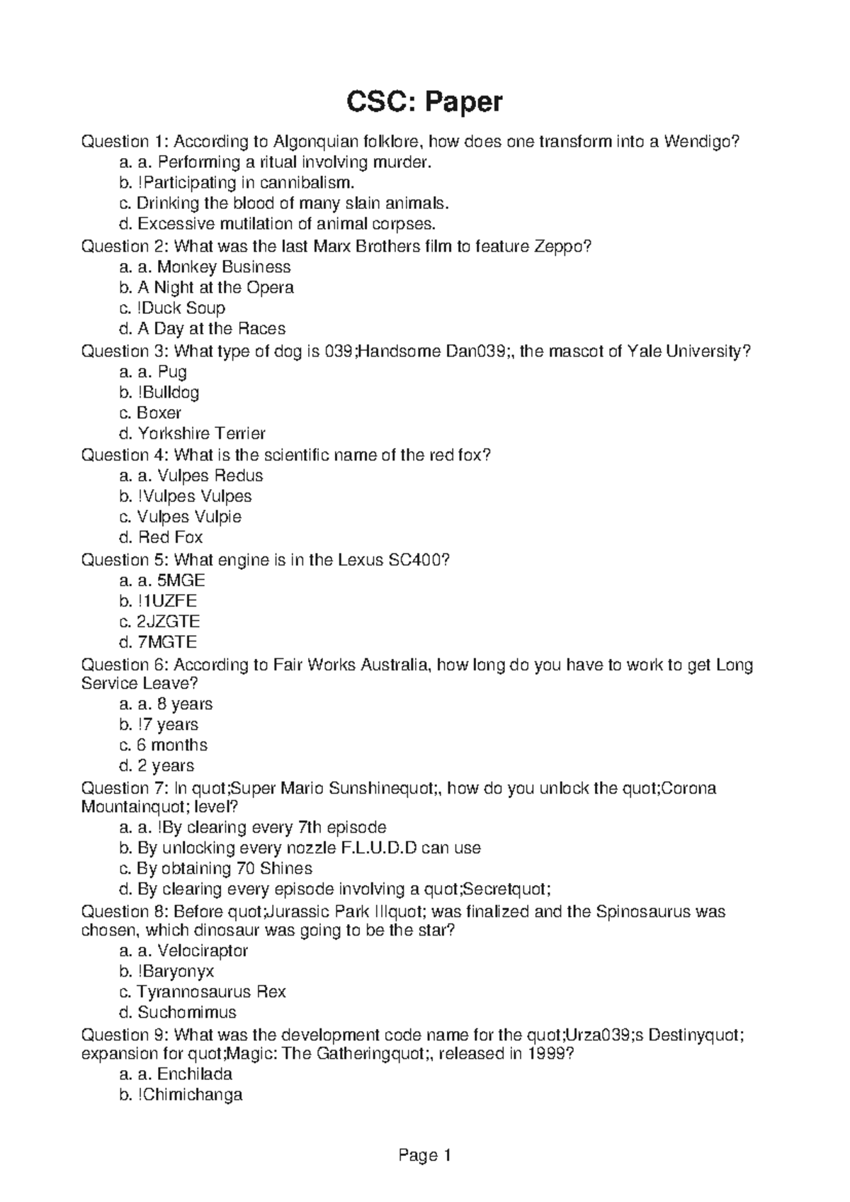 CSC257 Lab 1 - CSC: Paper Question 1: According to Algonquian folklore ...