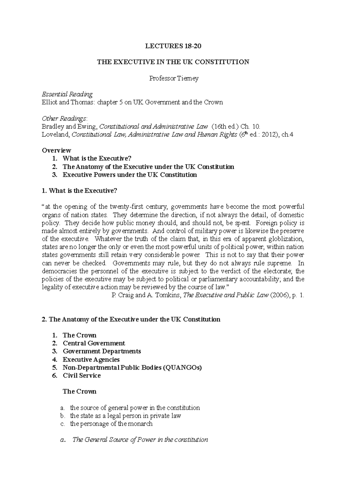 Handout Lectures 18-20 - LECTURES 18- THE EXECUTIVE IN THE UK ...