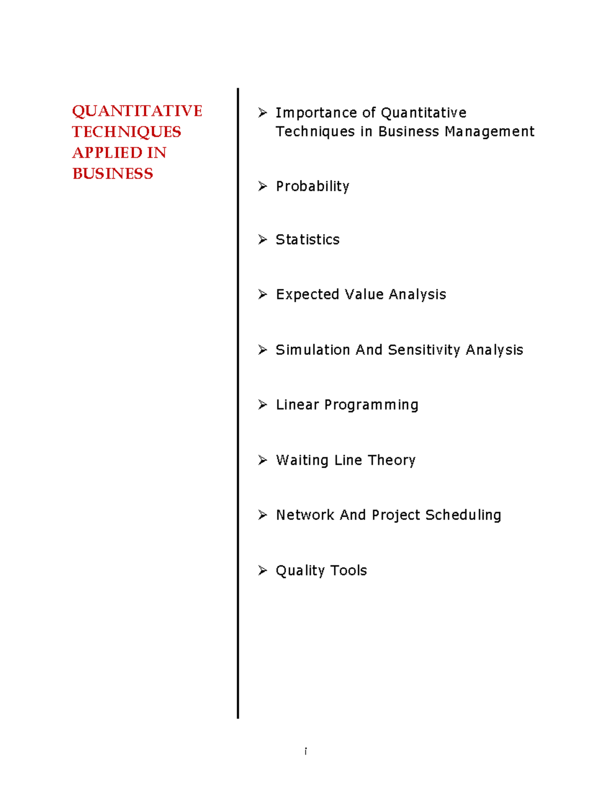 Quantitative Techniques Applied IN Business - i QUANTITATIVE TECHNIQUES ...