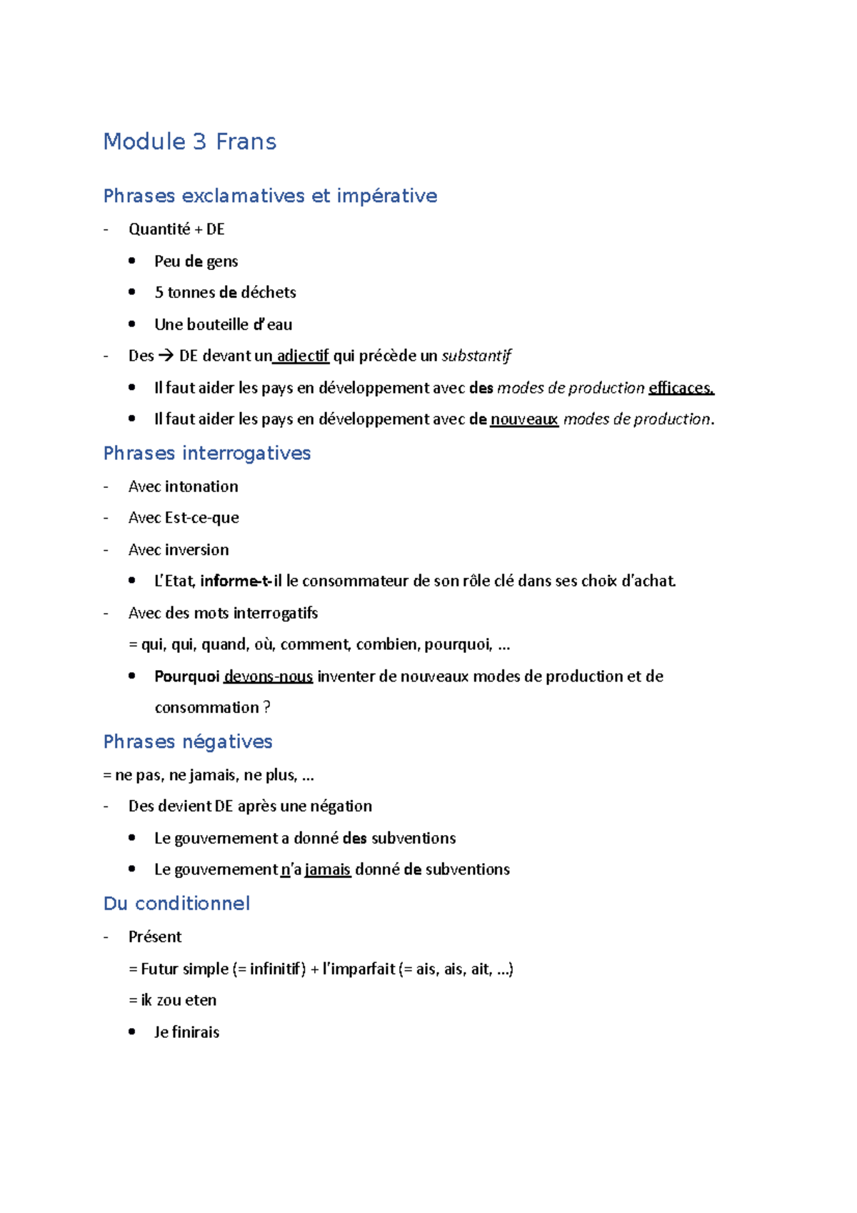 Module 3 samenvatting - Module 3 Frans Phrases exclamatives et ...
