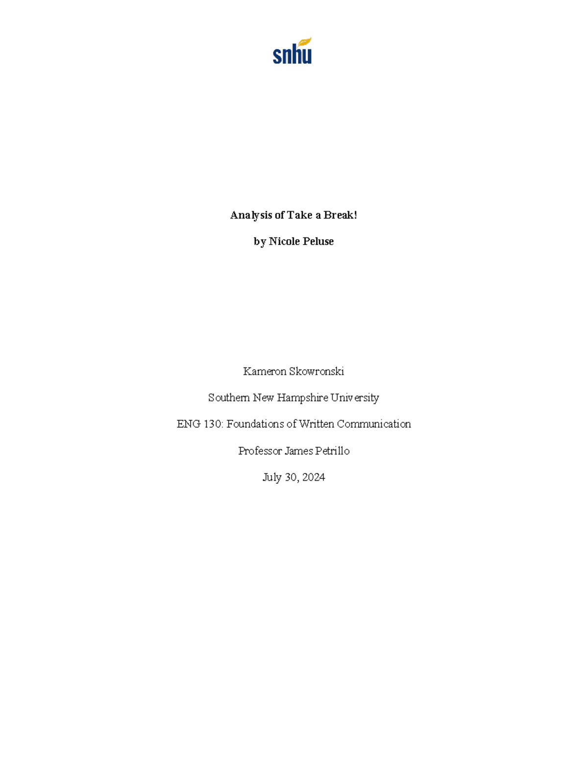 ENG 130 Module Five Analysis of a Written Work for a First Audience APA ...