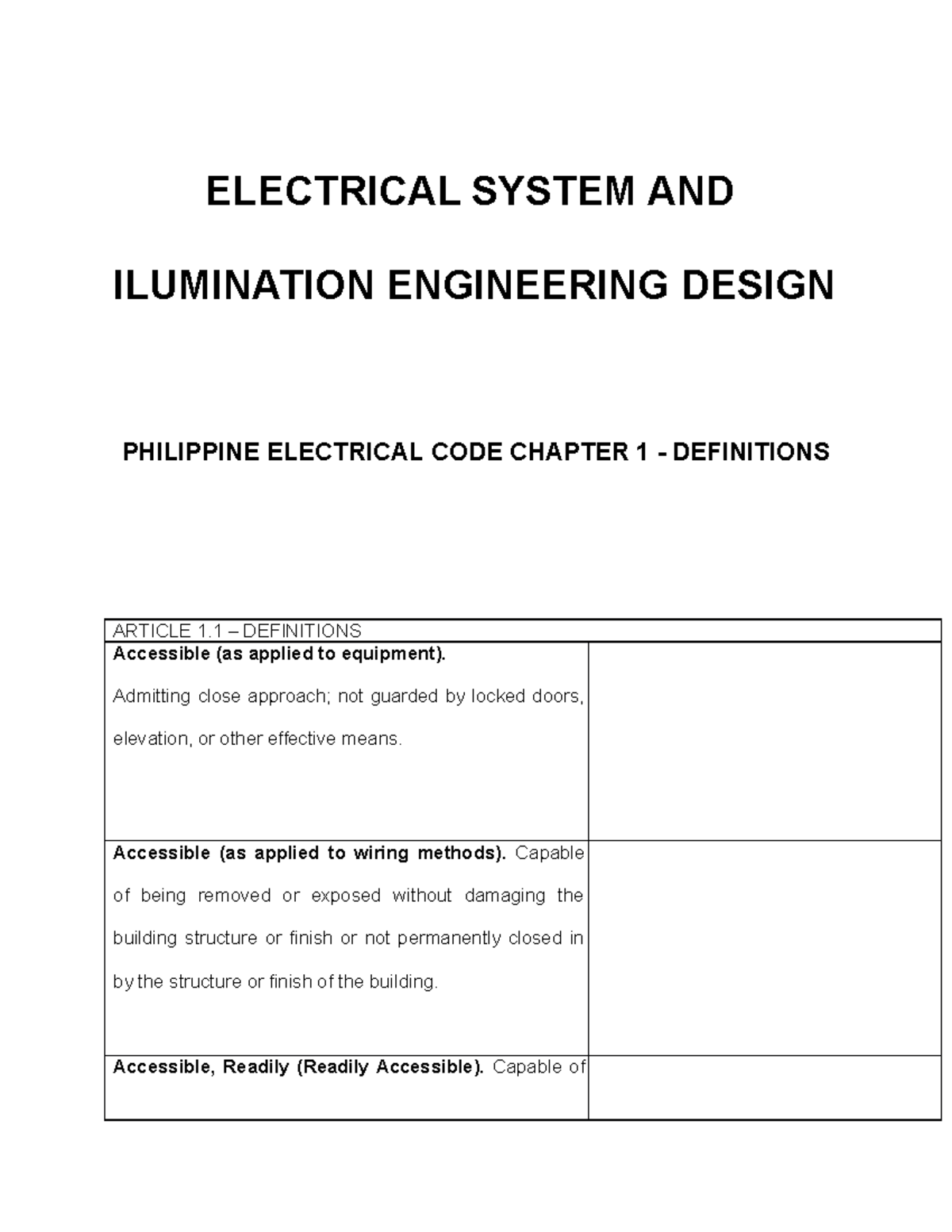 5, Philippine Electrical CODE Chapter 1 - Definitions - ELECTRICAL ...