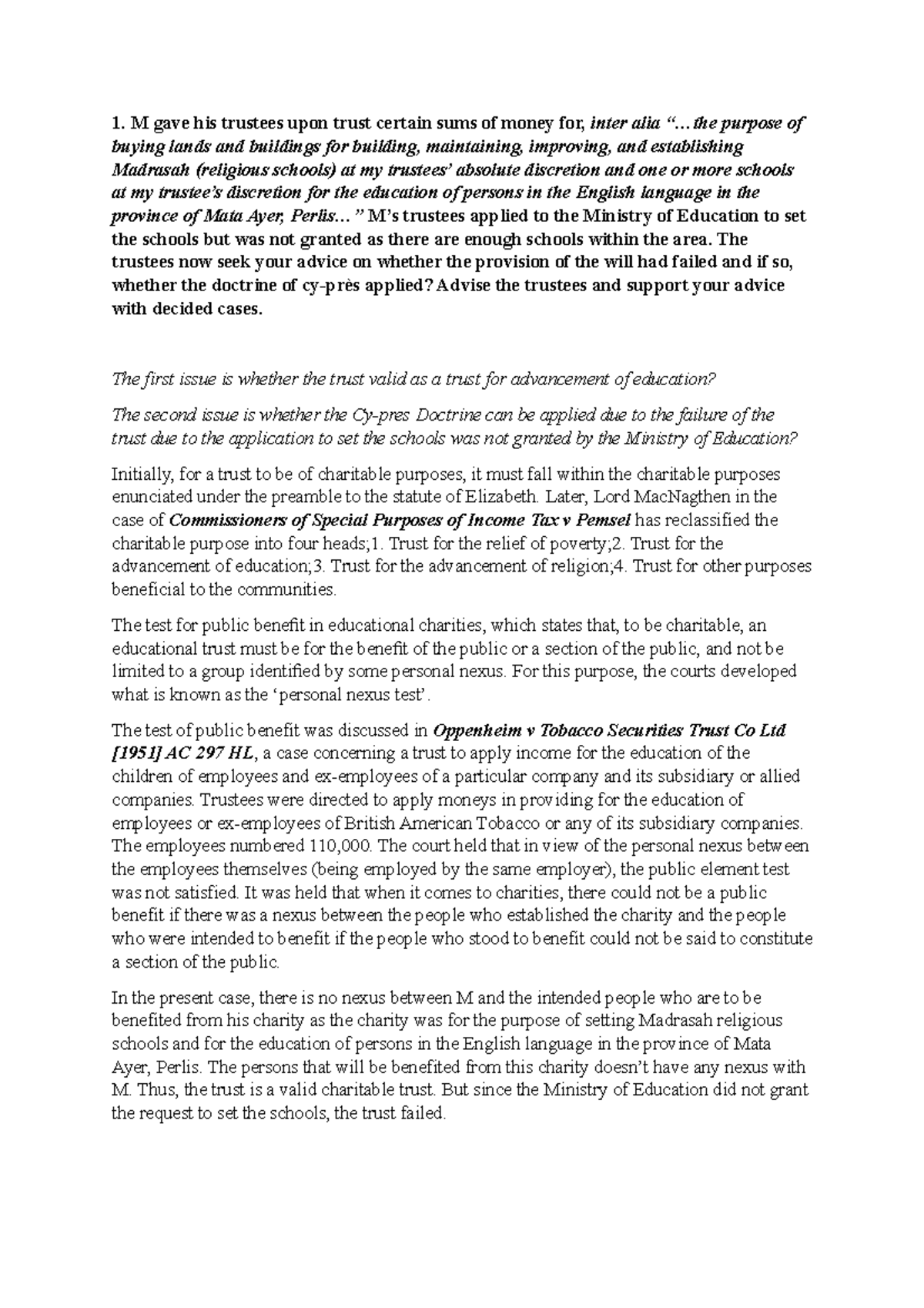 Trust tuto cpt and prt - hope it helps - 1. M gave his trustees upon ...